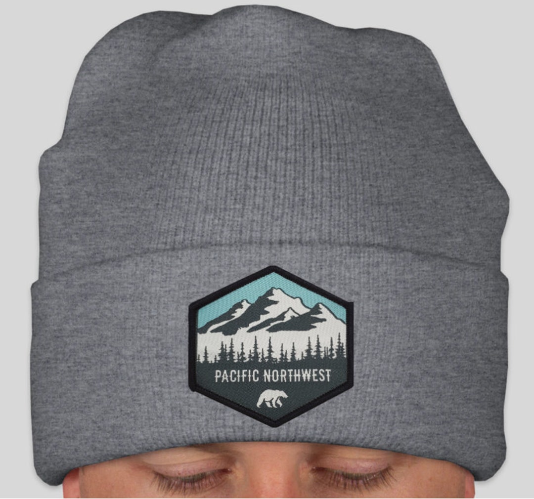 PNW Beanie - Unisex Acrylic Cuffed Ski Hat With Woven Patch - Etsy