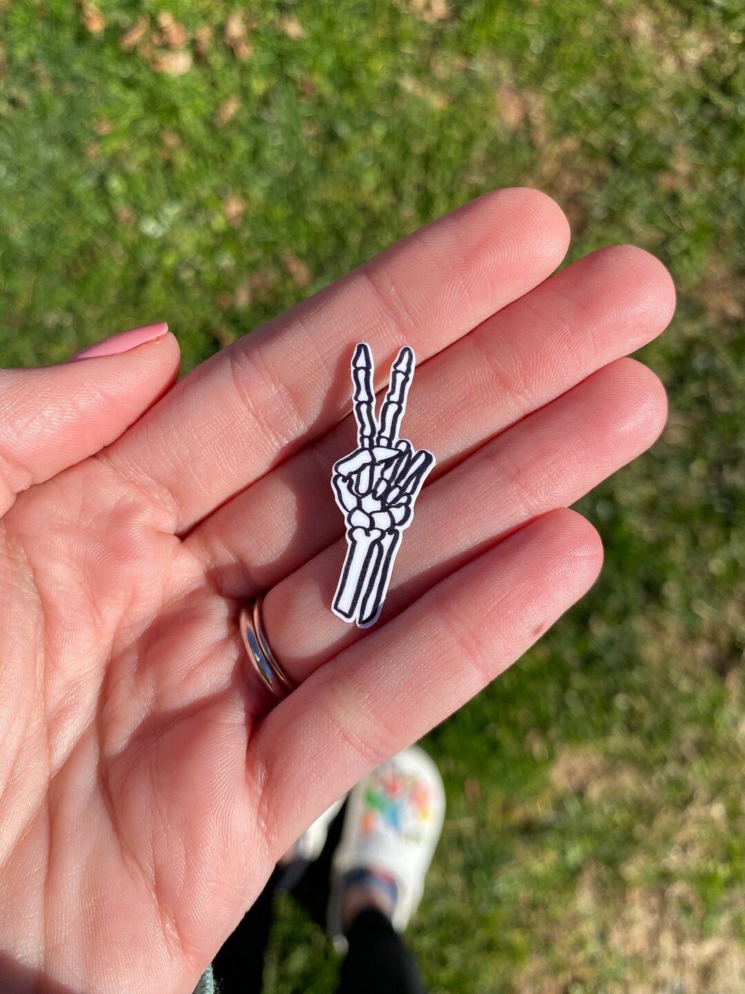 Mini Skeleton Peace Sign Vinyl Sticker, Waterproof Die Cut, Car Decal ...