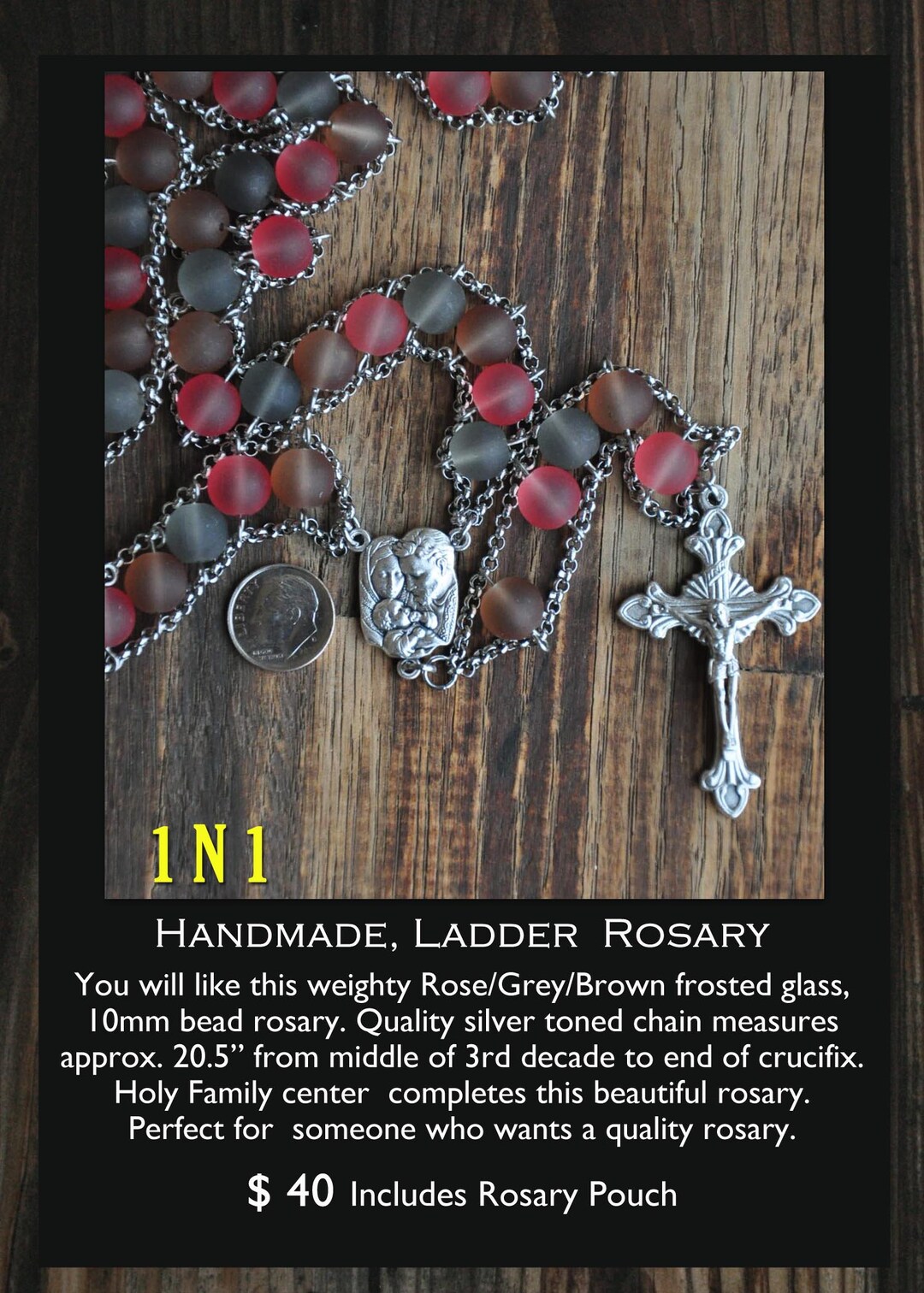 10mm Multi Color Frosted Glass Ladder Rosary, Rose/mocha/steel Gray ...