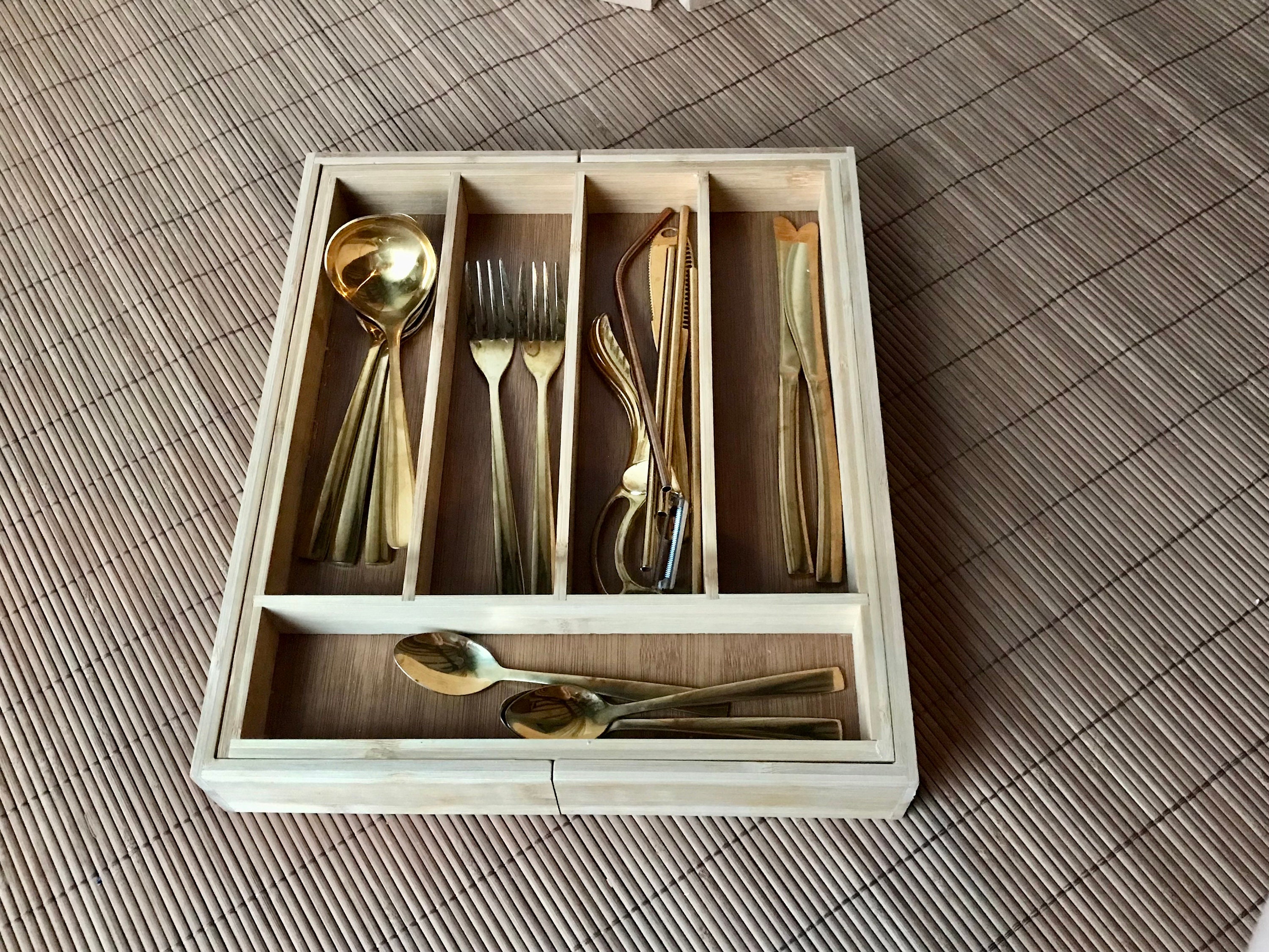 Bamboo Cutlery Drawer Tray, Cutlery Organizer Drawer Insert With 7 ...