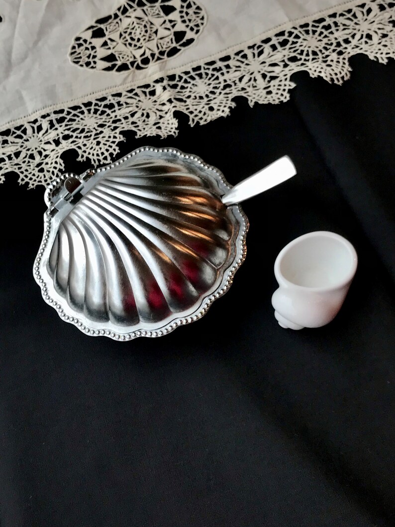 Vintage Seashell Shape Covered Butter Dish or Caviar Serving ...