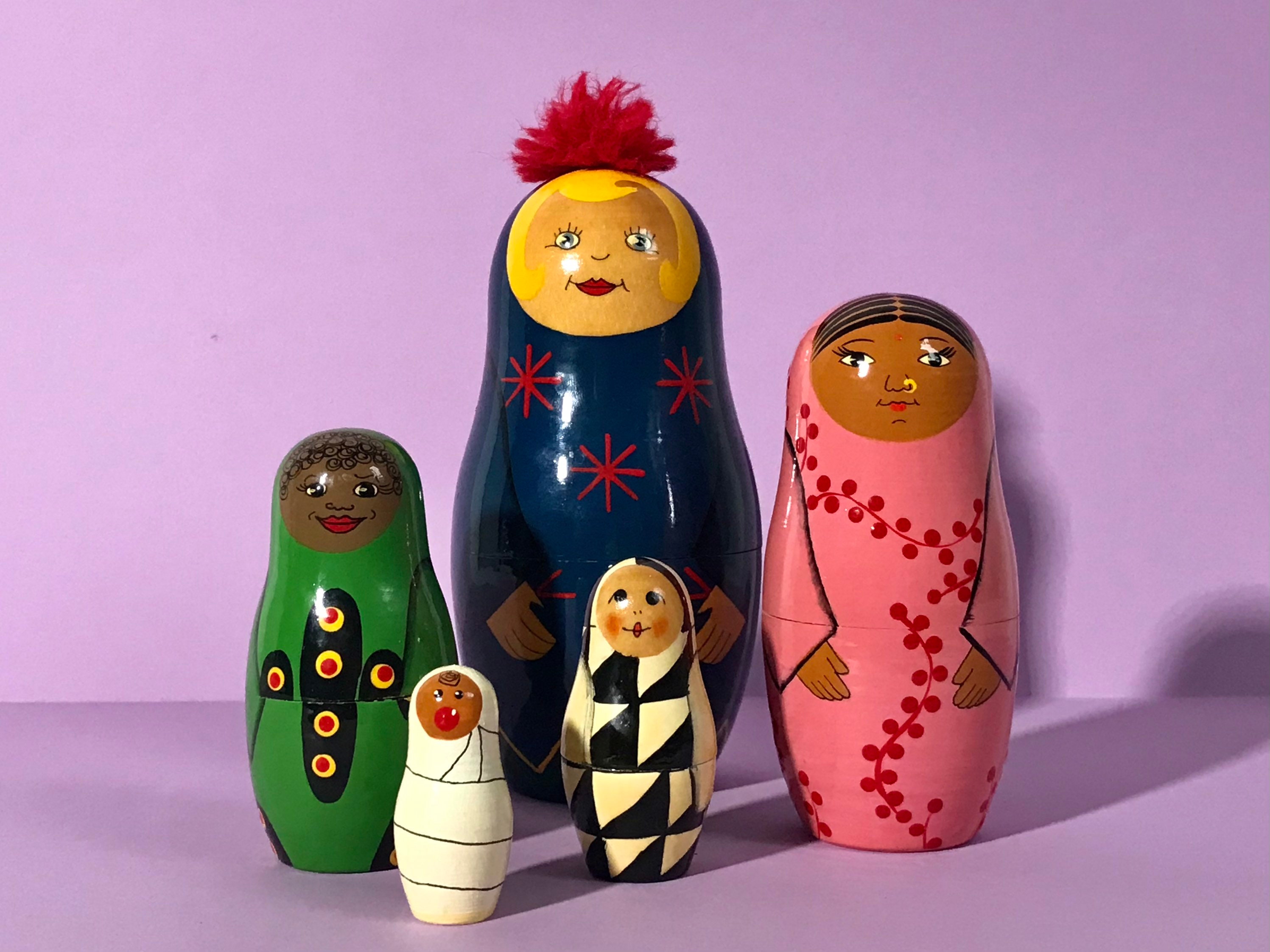 Multi Ethnic Nesting Dolls Artist Collectible, Vintage Russian ...