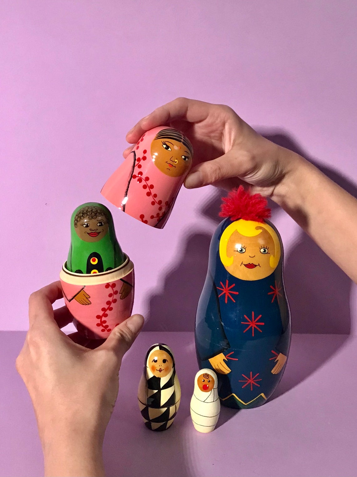 Multi Ethnic Nesting Dolls Artist Collectible, Vintage Russian ...