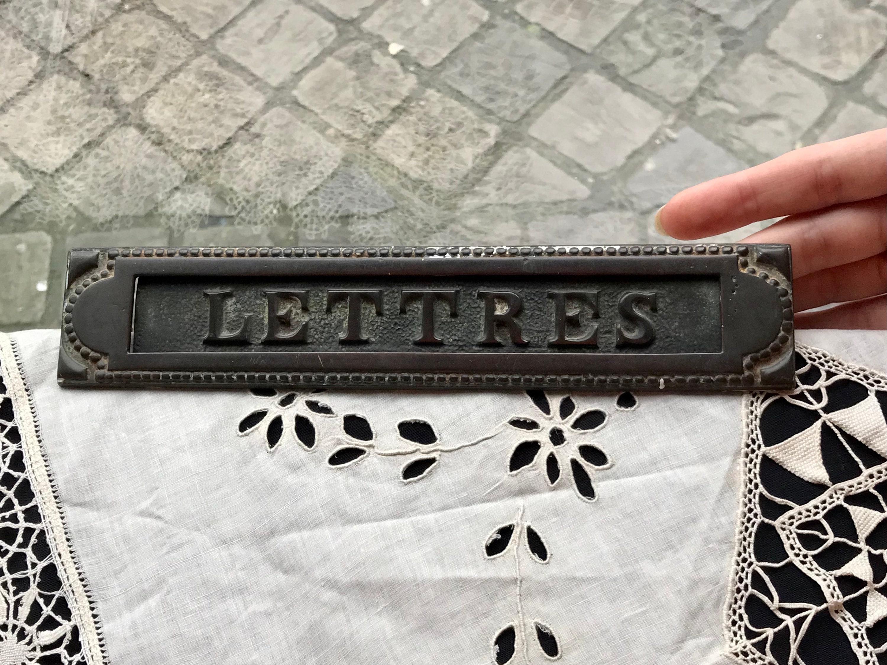 Vintage Cast Iron Mail Box Flap, French Letters LETTRES Cast Brass ...