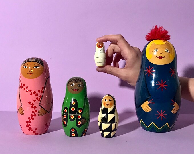 Multi Ethnic Nesting Dolls Artist Collectible, Vintage Russian ...