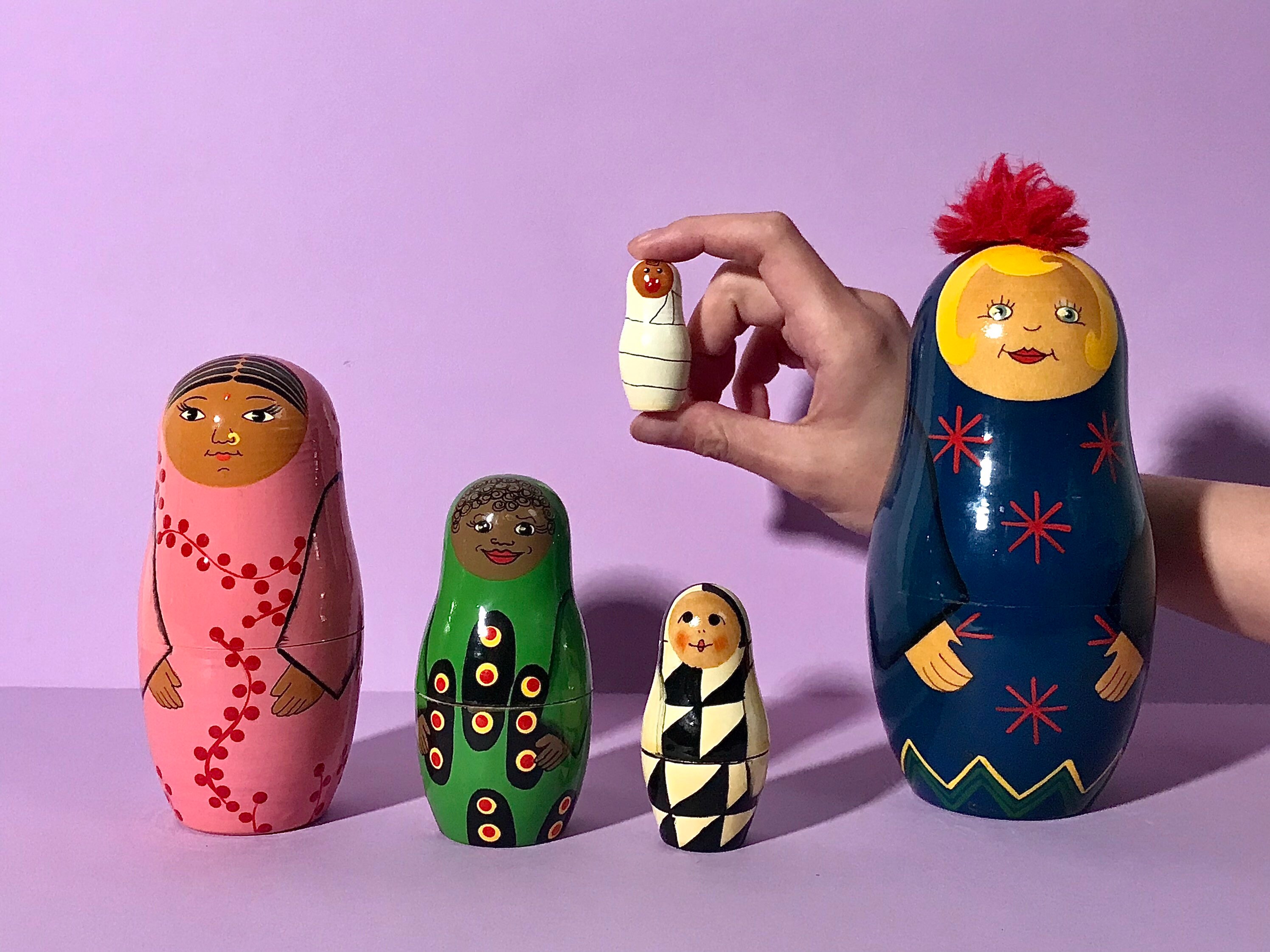 Multi Ethnic Nesting Dolls Artist Collectible, Vintage Russian Matryoshka Inclusive Theme ...