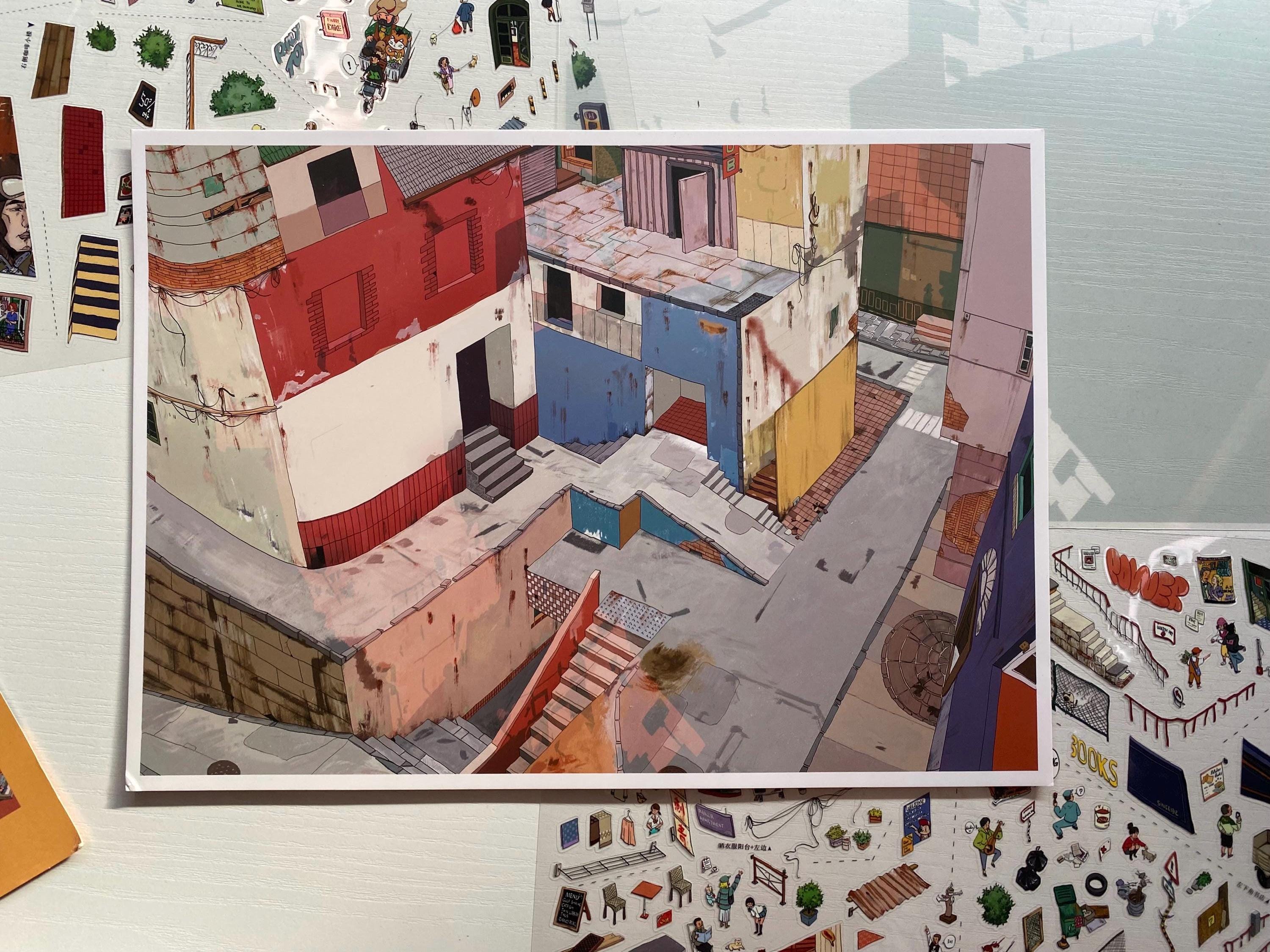A4 Urban Isometric Street Scene 3D Sticker Pack, Anxiety Relief Focus ...