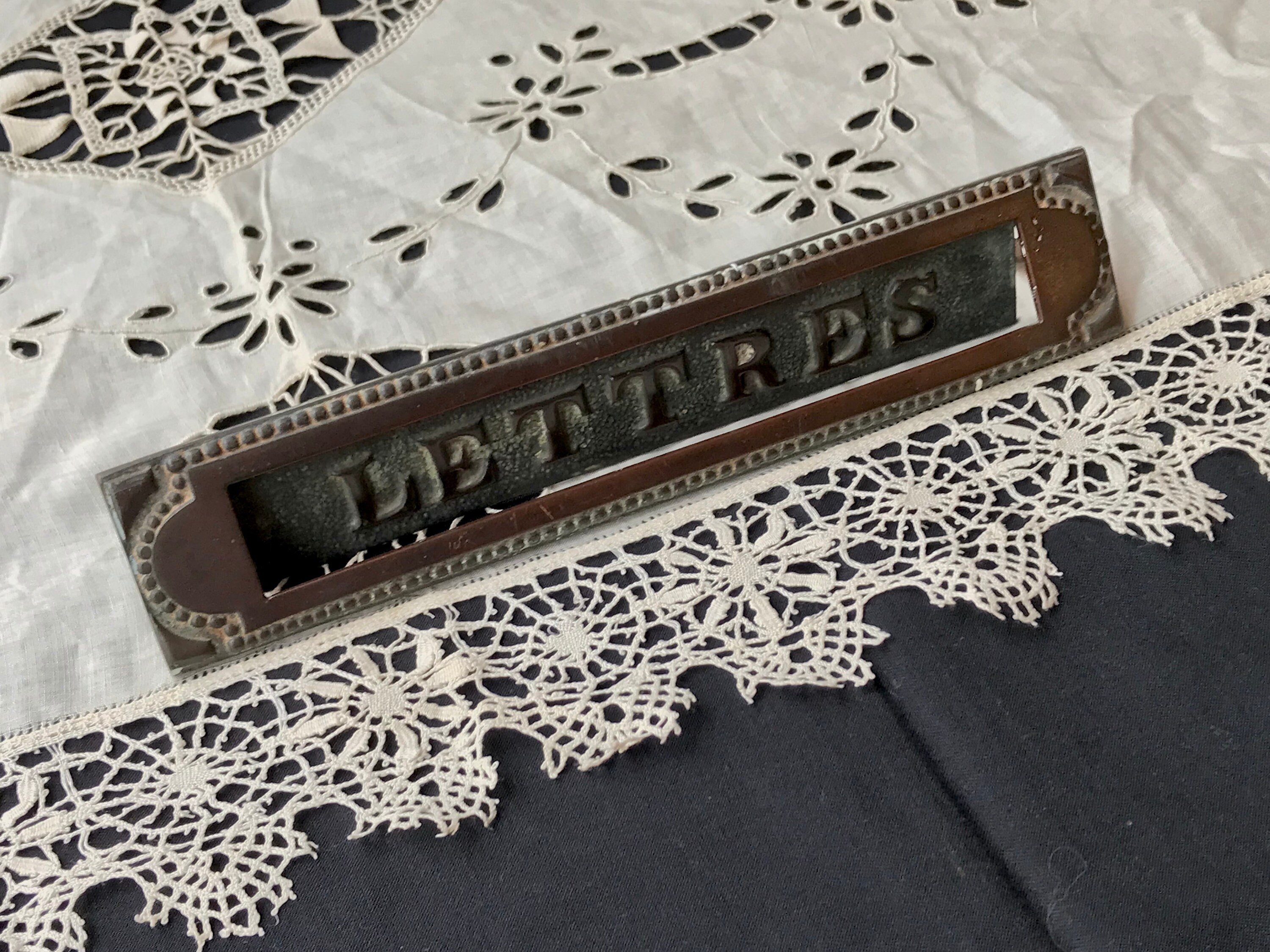 Vintage Cast Iron Mail Box Flap, French Letters LETTRES Cast Brass ...