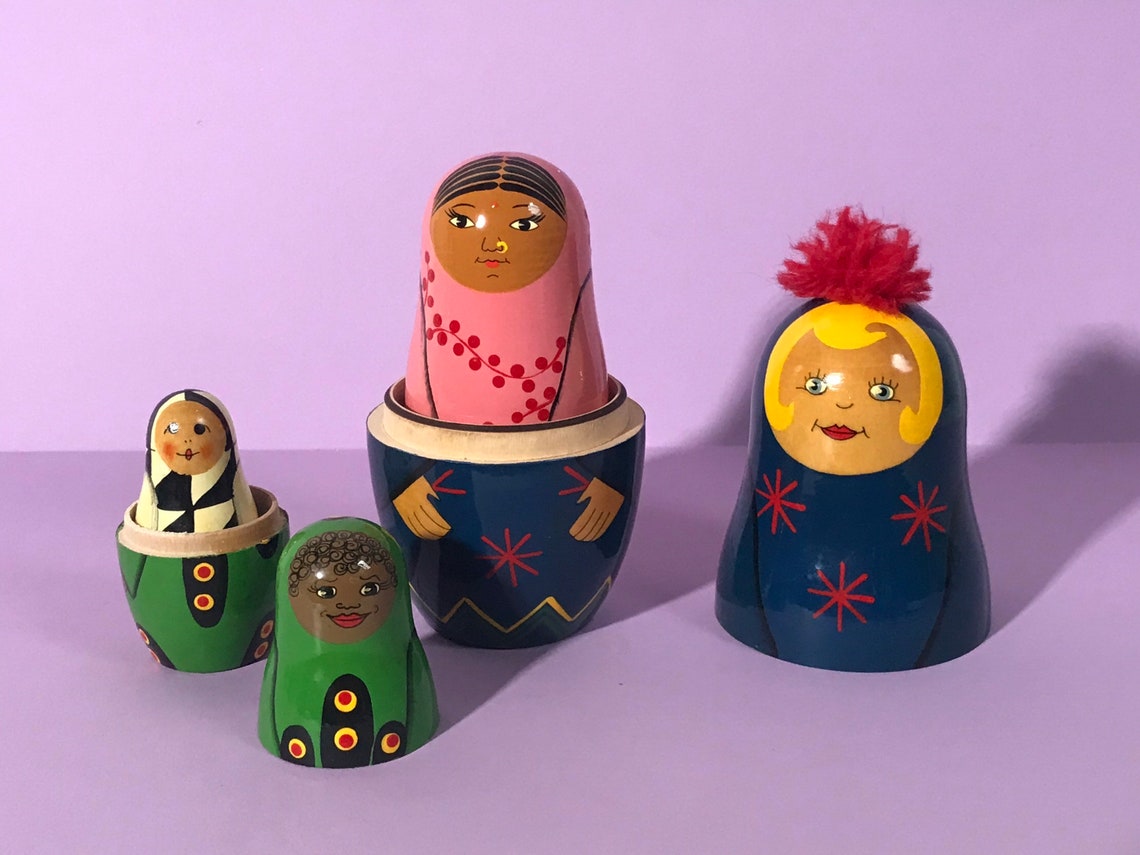Multi Ethnic Nesting Dolls Artist Collectible, Vintage Russian ...