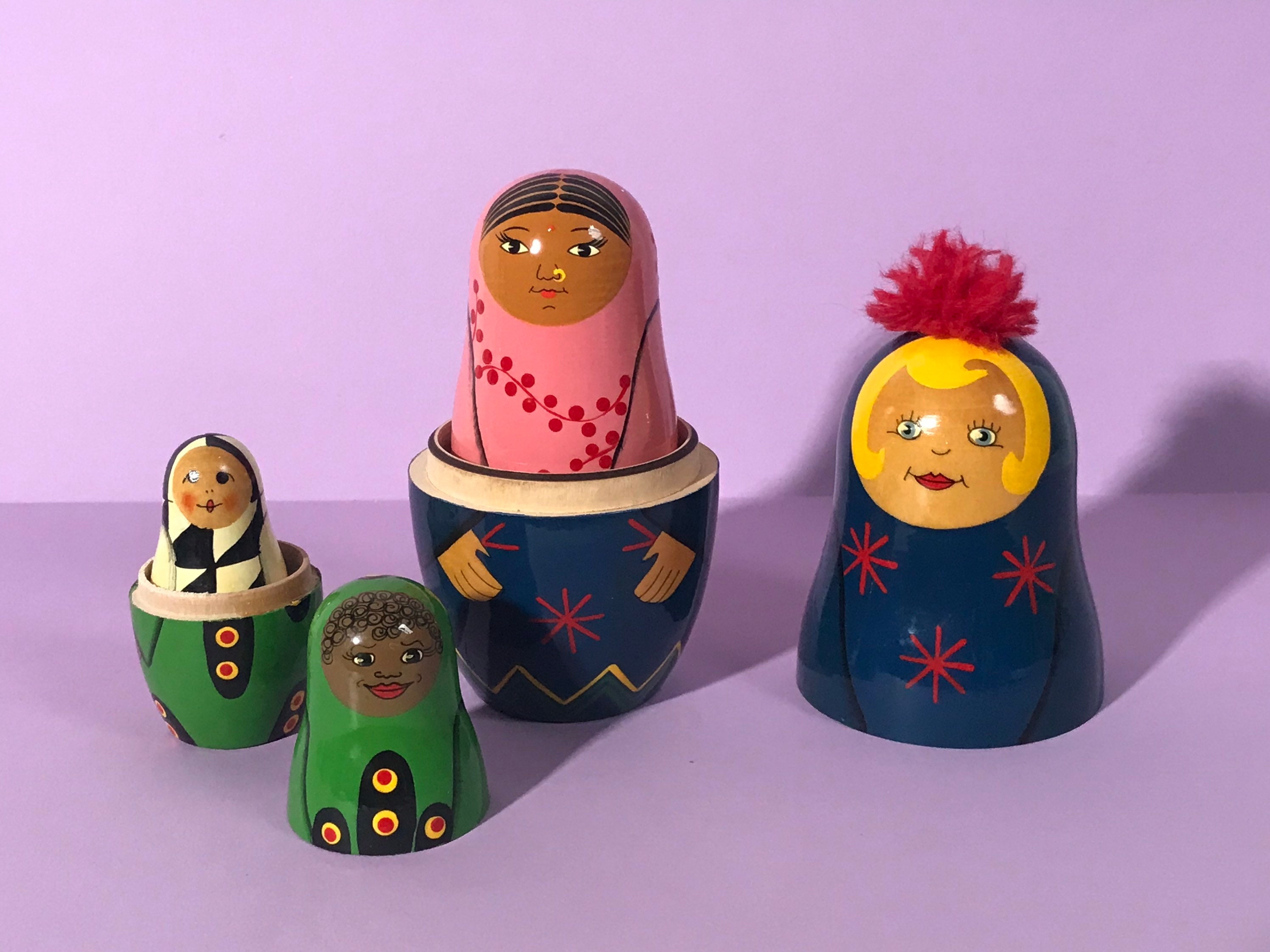 Multi Ethnic Nesting Dolls Artist Collectible, Vintage Russian ...