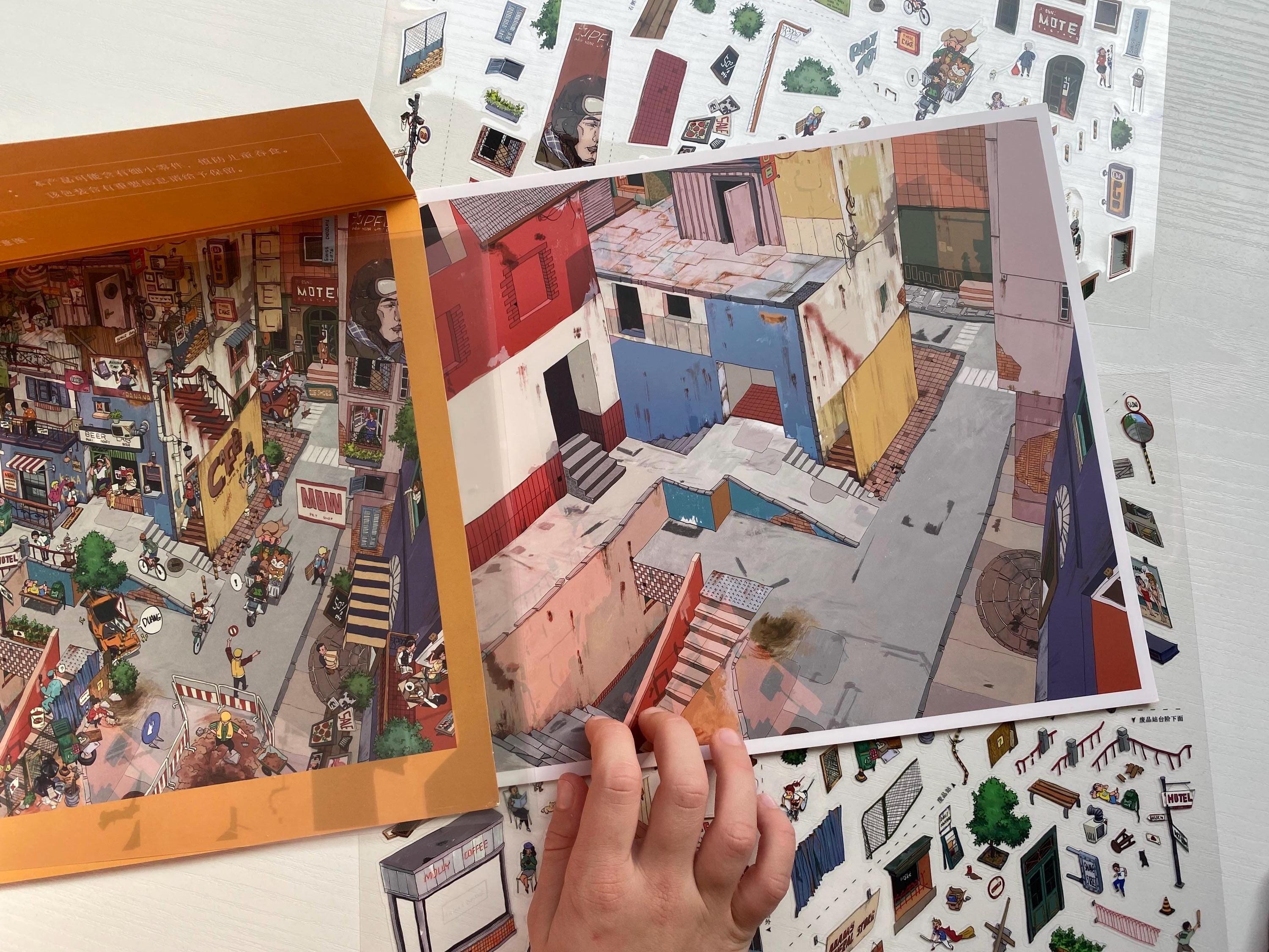A4 Urban Isometric Street Scene 3D Sticker Pack, Anxiety Relief Focus ...