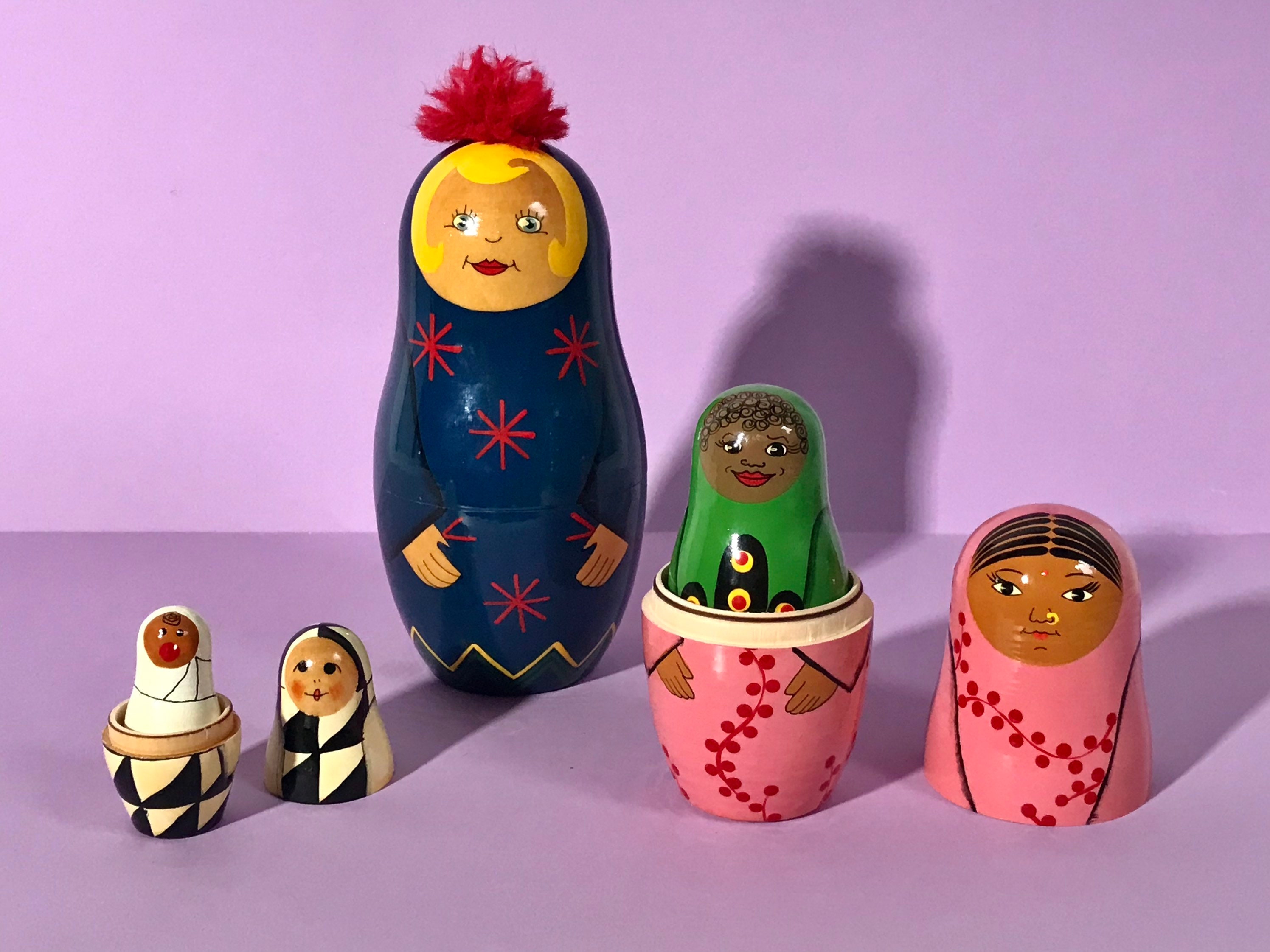 Multi Ethnic Nesting Dolls Artist Collectible, Vintage Russian Matryoshka Inclusive Theme ...