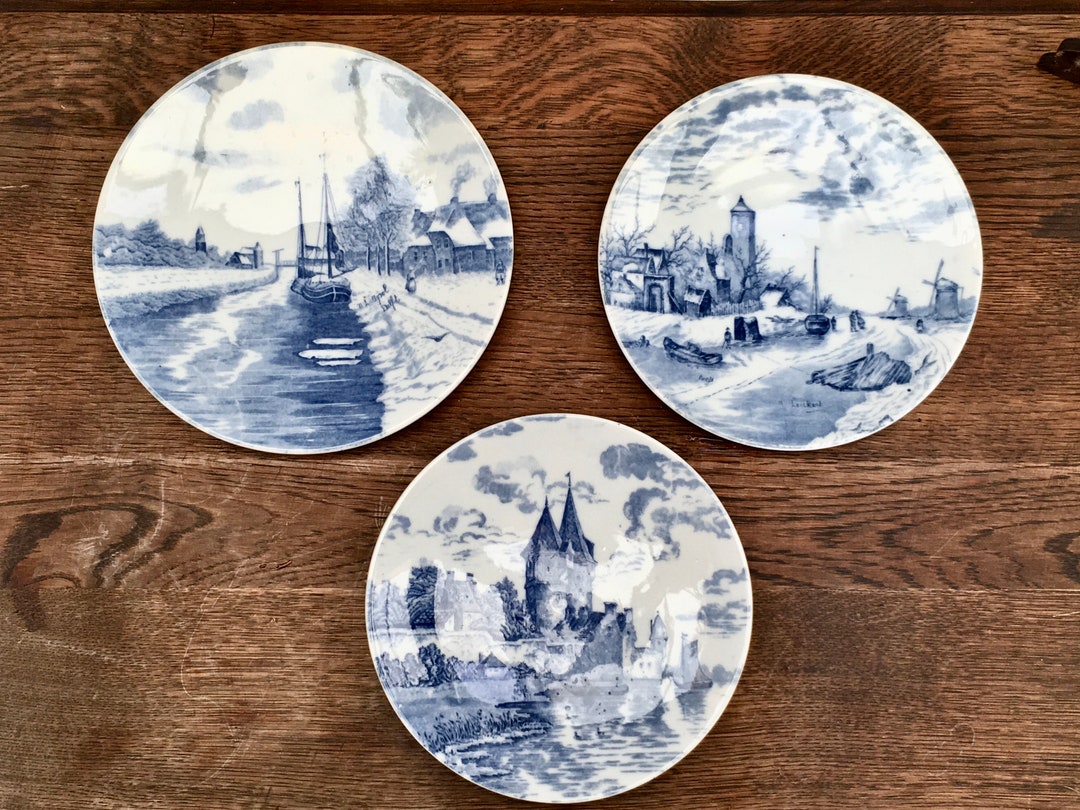 Set of 3 Delft Blue Decorative Plates Vintage Holland Wall Decor, Delft ...