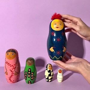 Multi Ethnic Nesting Dolls Artist Collectible, Vintage Russian ...