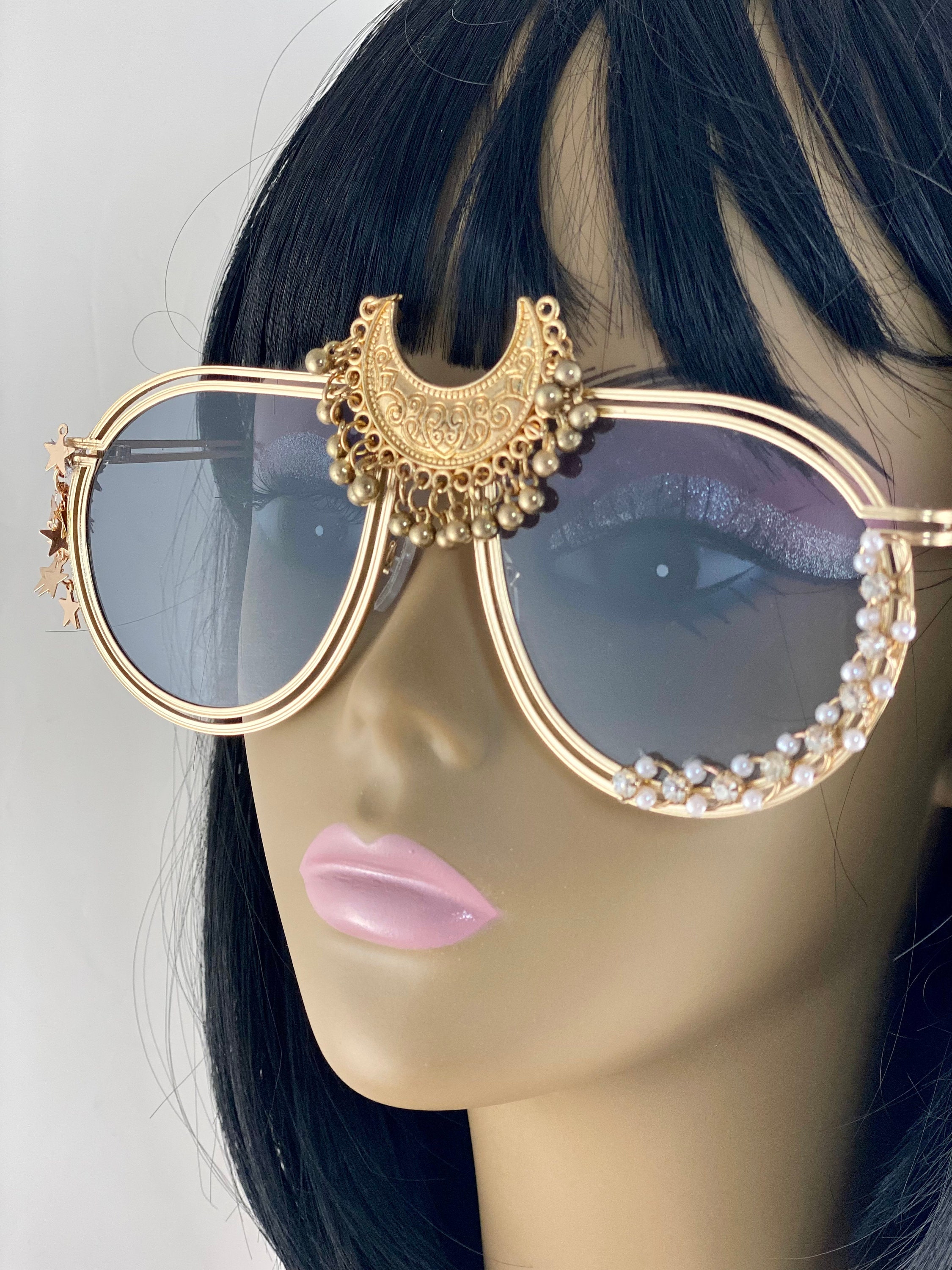 Ditsy Dangles. Gold Celestial Aviator Jewel Sunglasses - Etsy