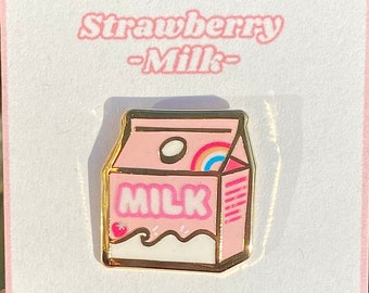 Strawberry Milk Carton Enamel Pin, Strawberry Milk Box Pin, Kawaii Pins ...