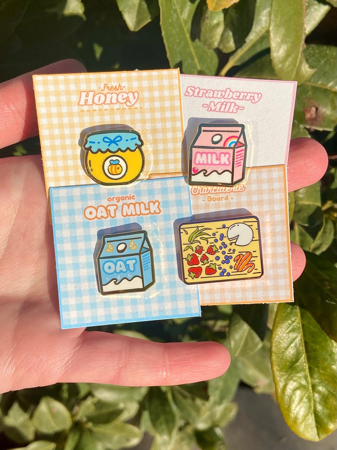 Picnic Pins Bundle, Honey Jar Pin, Oat Milk Pin, Strawberry Milk Pin ...
