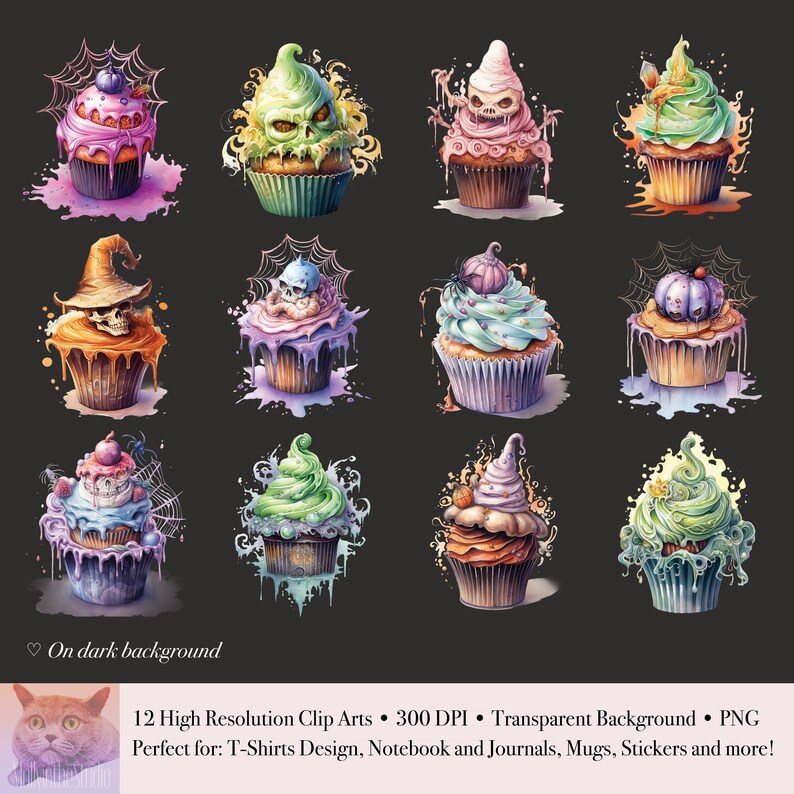 Pastel Halloween Clipart Bundle Watercolor Cupcakes Halloween Cupcakes ...
