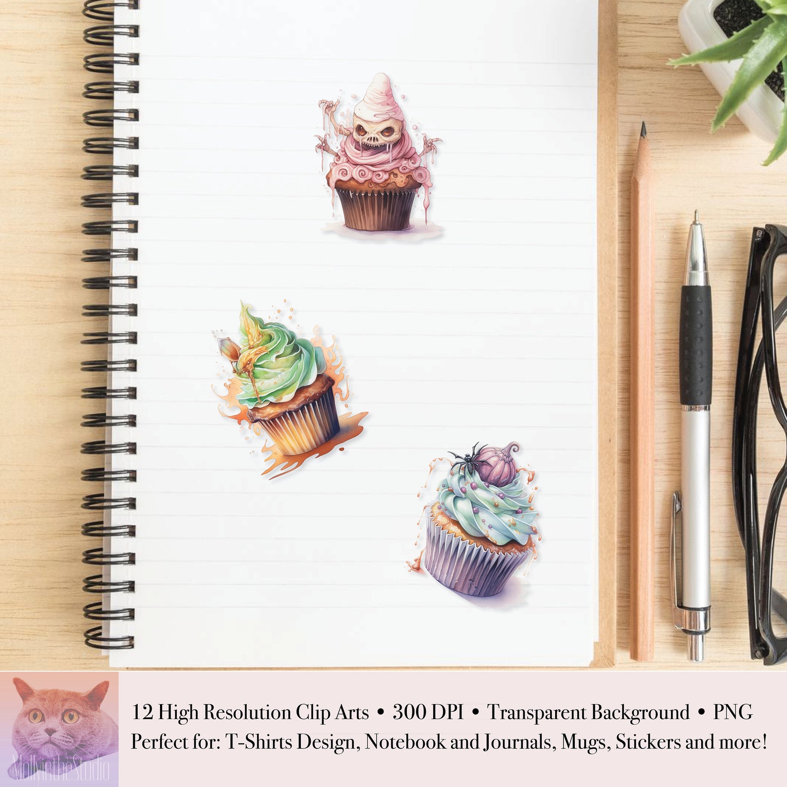 Pastel Halloween Clipart Bundle Watercolor Cupcakes - Etsy