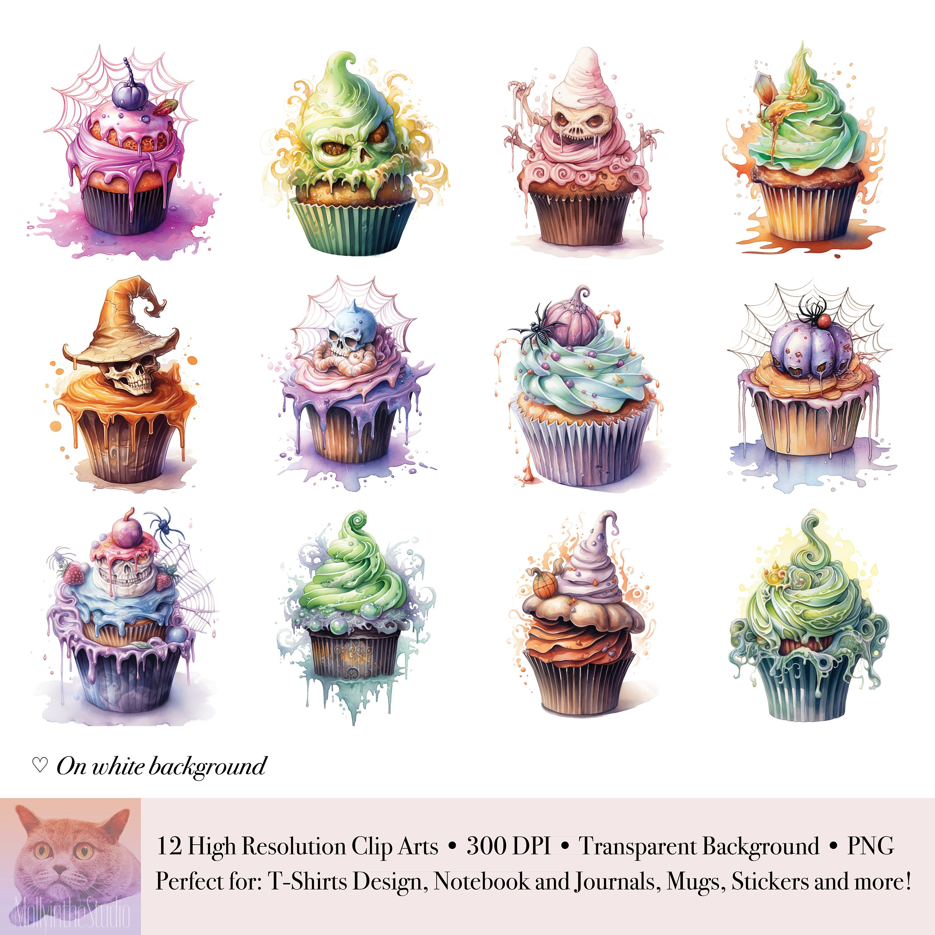 Pastel Halloween Clipart Bundle Watercolor Cupcakes Halloween Cupcakes ...