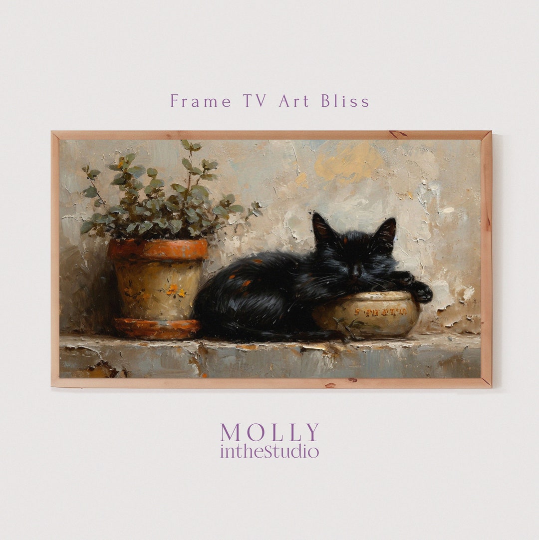 Frame TV Art, Cat Vintage Samsung Frame Art, Pet TV Frame Artwork, Oil ...