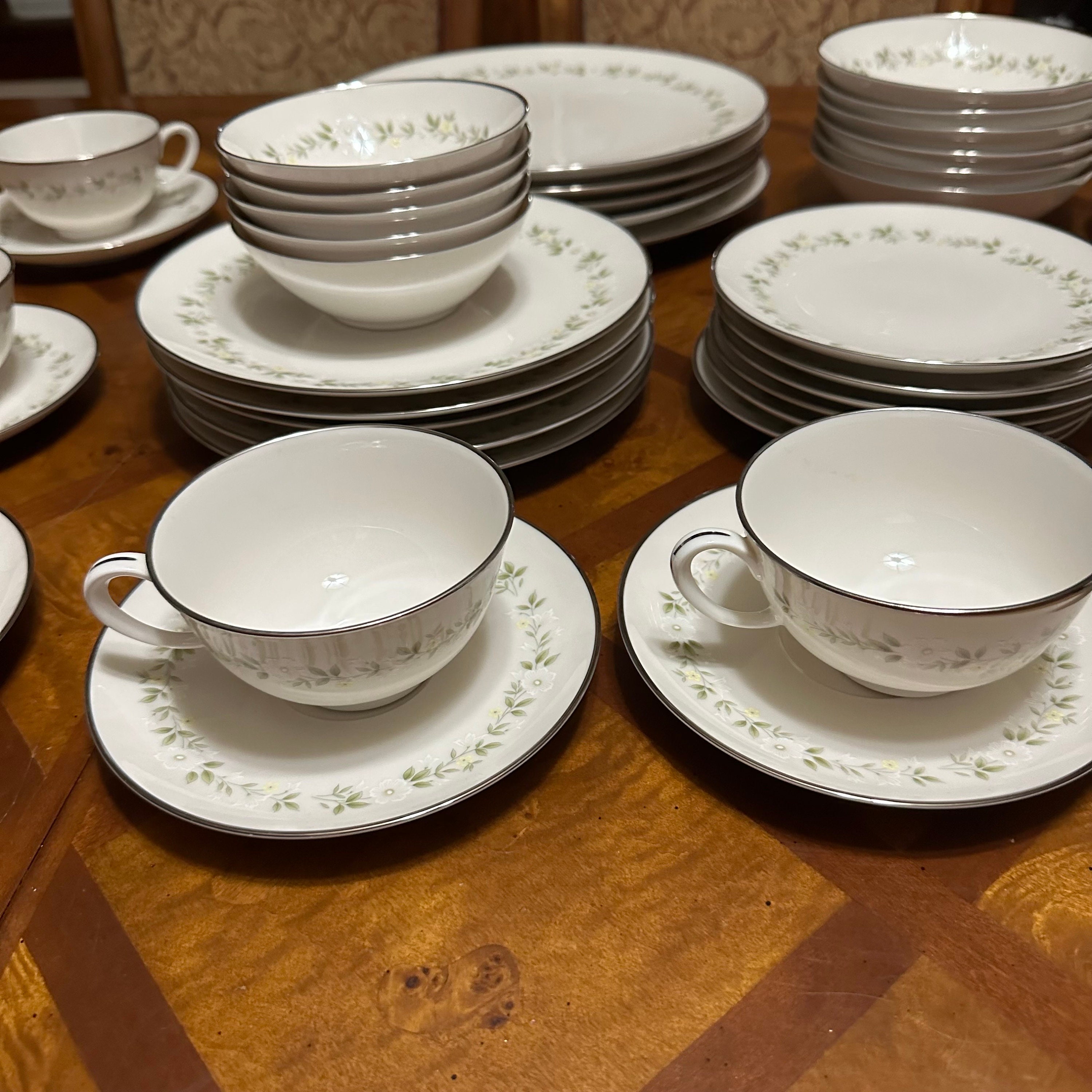Vintage Mid Century Noritake Ivory Cornelia Japan White Green Floral ...