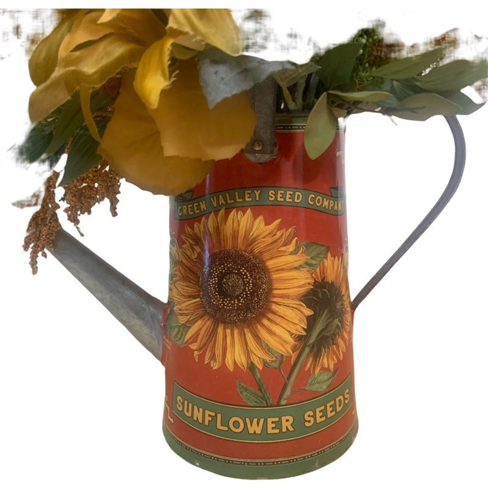 Sunflower Fall Year Round Watering Can Large Floral Arrangement Home ...
