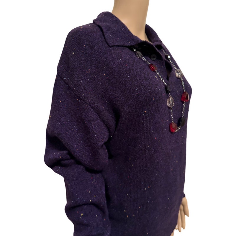 Vintage 1970’s Hunt Club Pure Virgin Lambswool Speckled Purple Collared ...