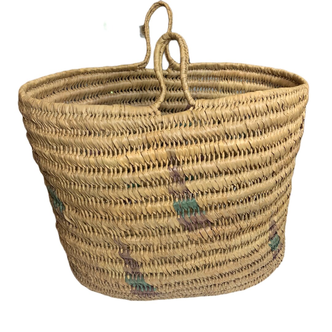 Vintage Boho Woven Sweetgrass Large Handled Basket Bohemian Home Decor ...