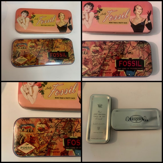 Vintage Fossil Metal Empty Watch Boxes Collector’s Re… - Gem
