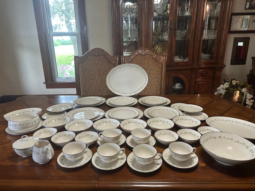 Vintage Mid Century Noritake Ivory Cornelia Japan White Green Floral ...