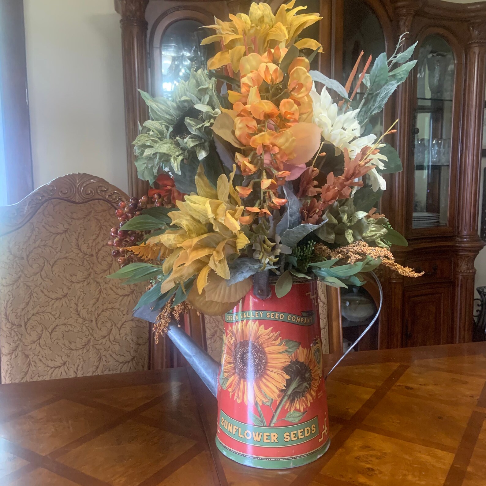 Sunflower Fall Year Round Watering Can Large Floral Arrangement Home ...