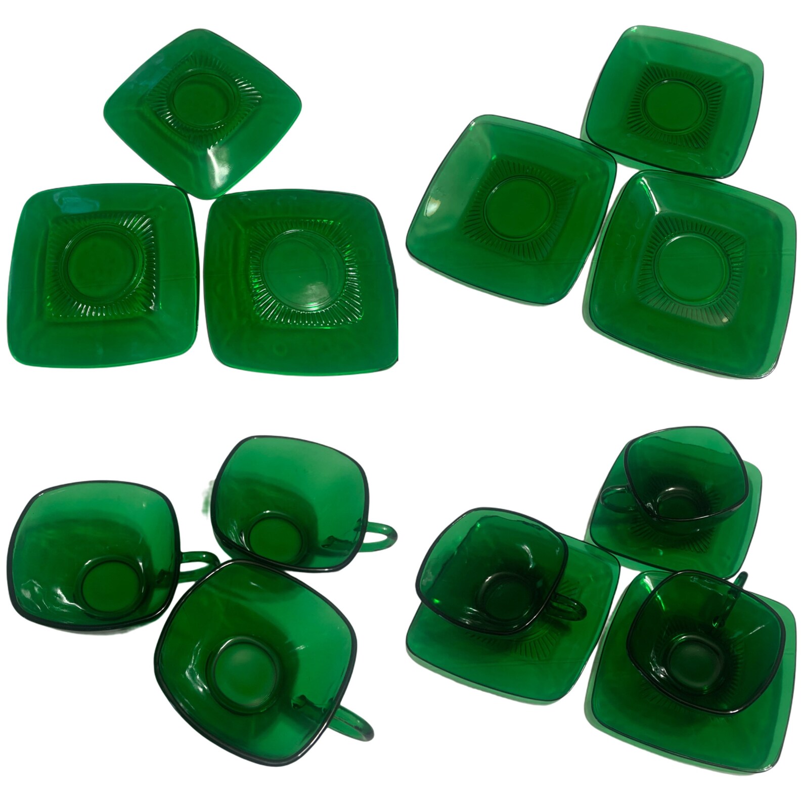 Vintage 60s Anchor Hocking Forest Green Glass Square Cups & - Etsy