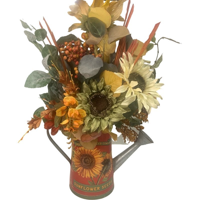 Sunflower Fall Year Round Watering Can Large Floral Arrangement Home ...