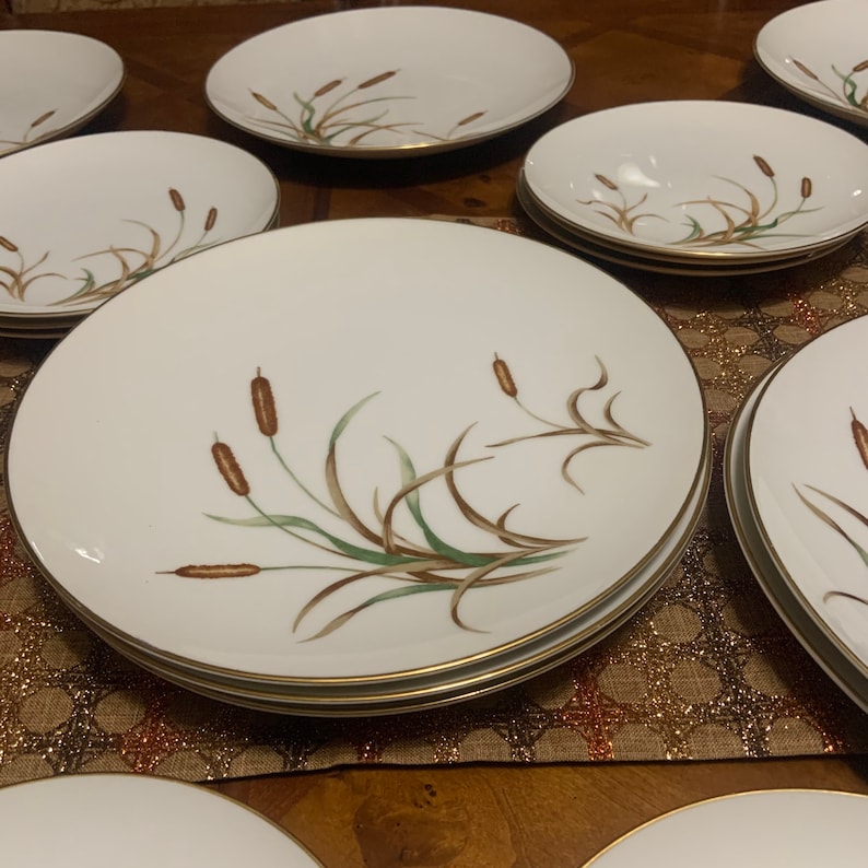 Vintage Mid Century Modern Sango September Song Japan Cattails Gold ...