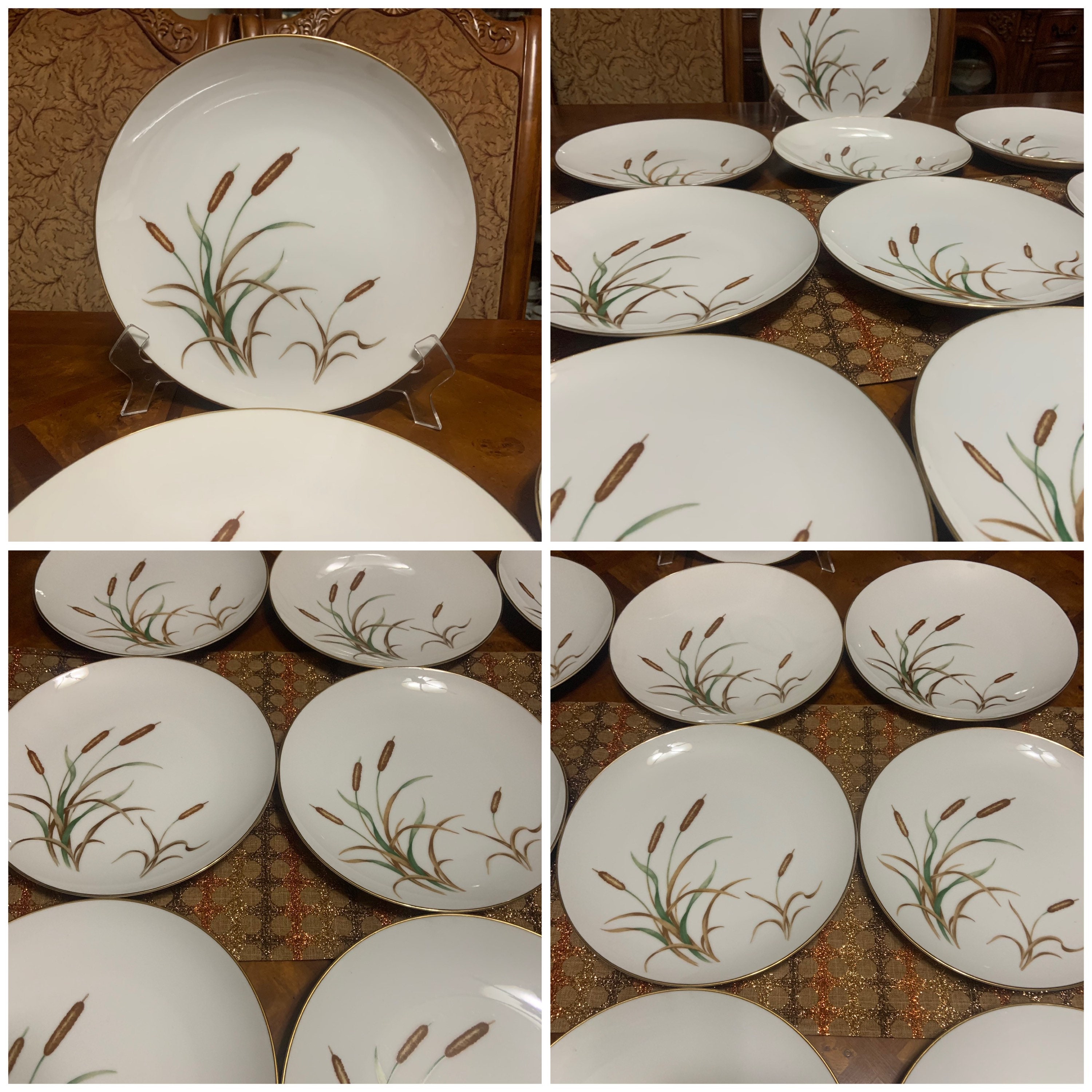 Vintage Mid Century Modern Sango September Song Japan Cattails Gold ...