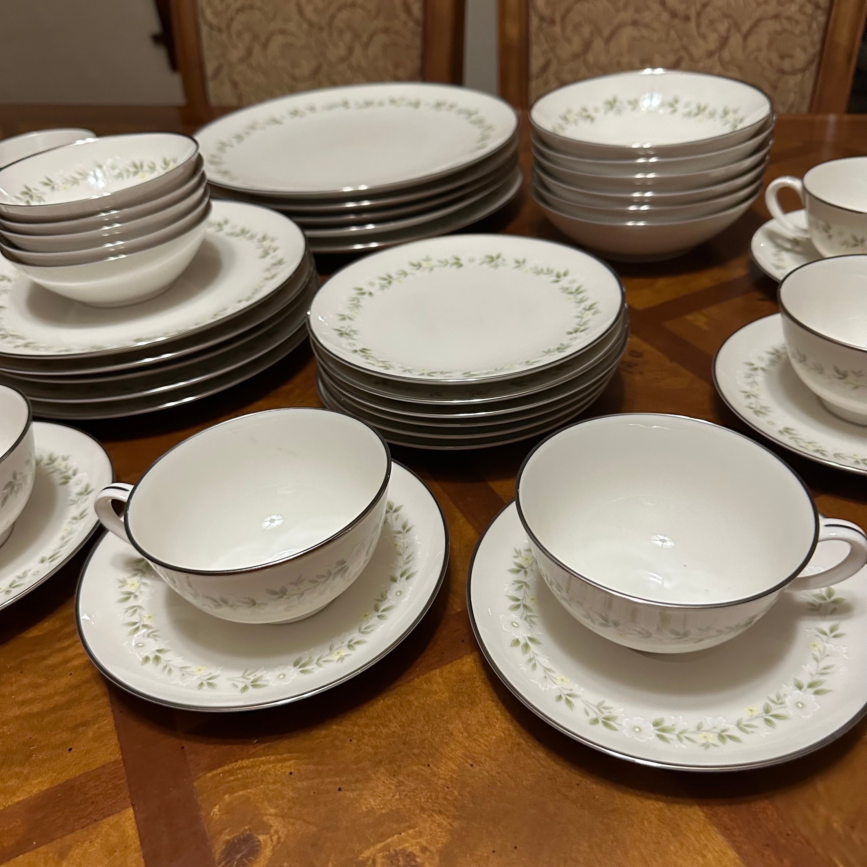 Vintage Mid Century Noritake Ivory Cornelia Japan White Green Floral ...