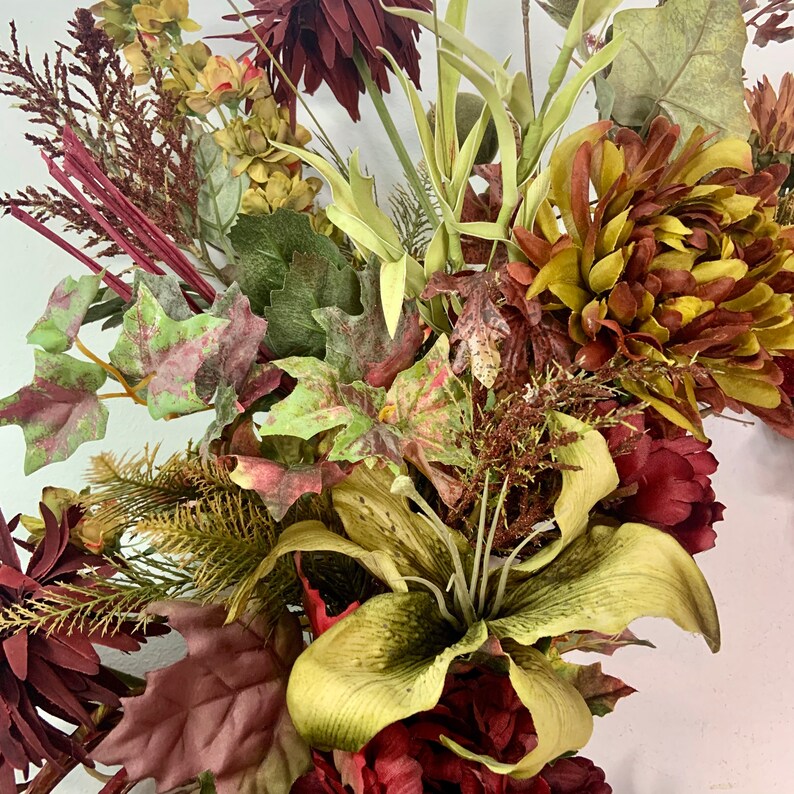 Elegant Fall Floral Burgundy Green Peony Pumpkin Door Wall - Etsy