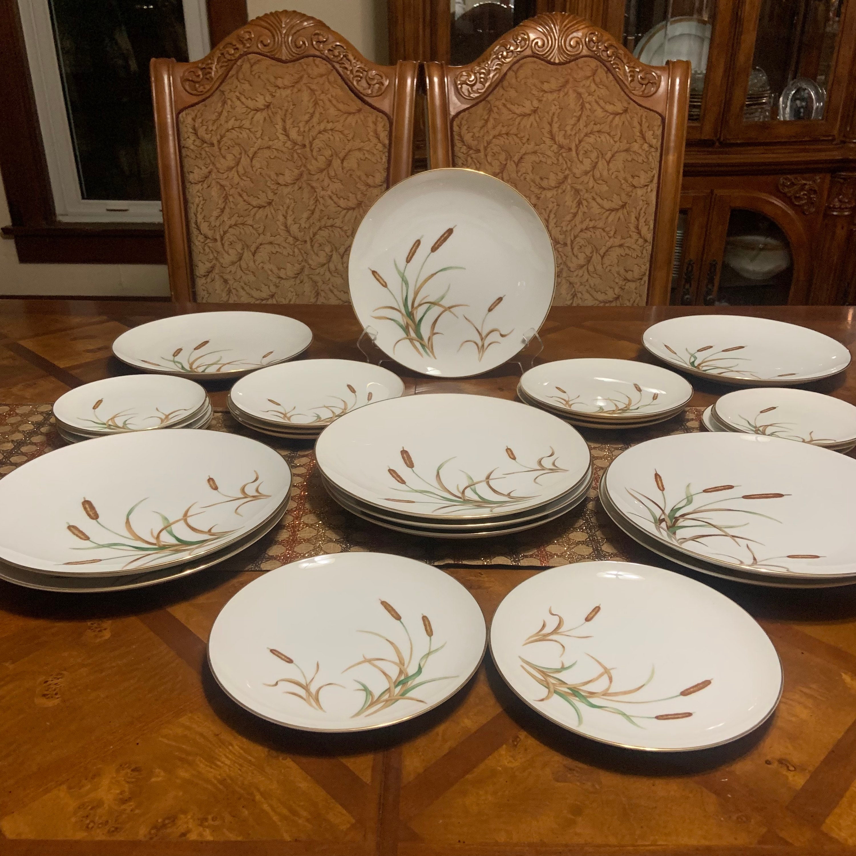 Vintage Mid Century Modern Sango September Song Japan Cattails Gold ...