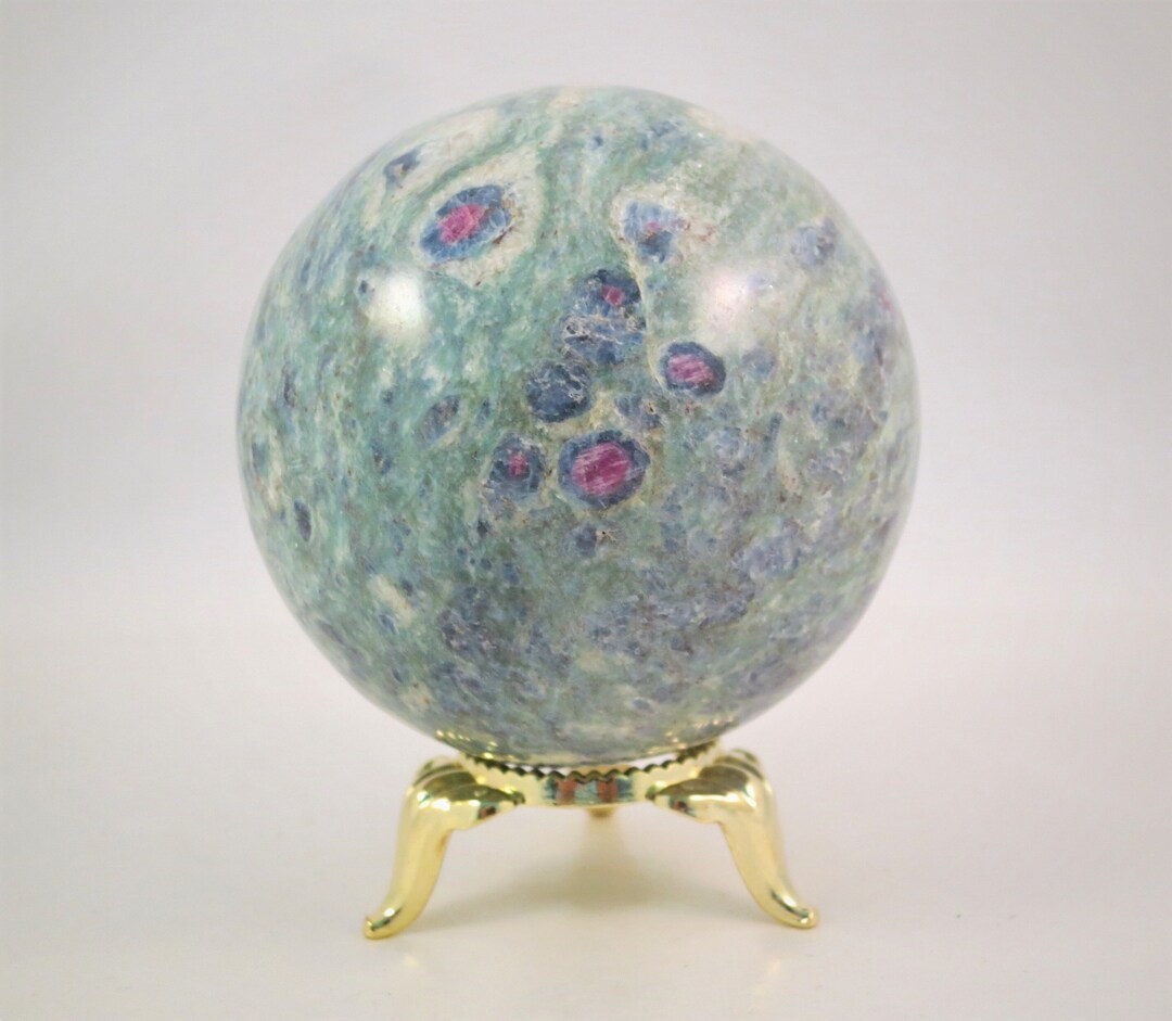 Ruby in Fuschite Sphere: Healing Crystal Decor With Gold Stand (2.2 ...