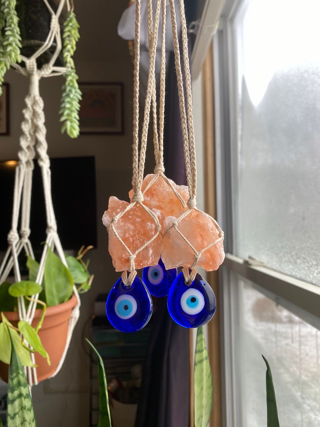 Himalayan Salt X Evil Eye Car Charm, Evil Eye Charm, Rearview Mirror ...