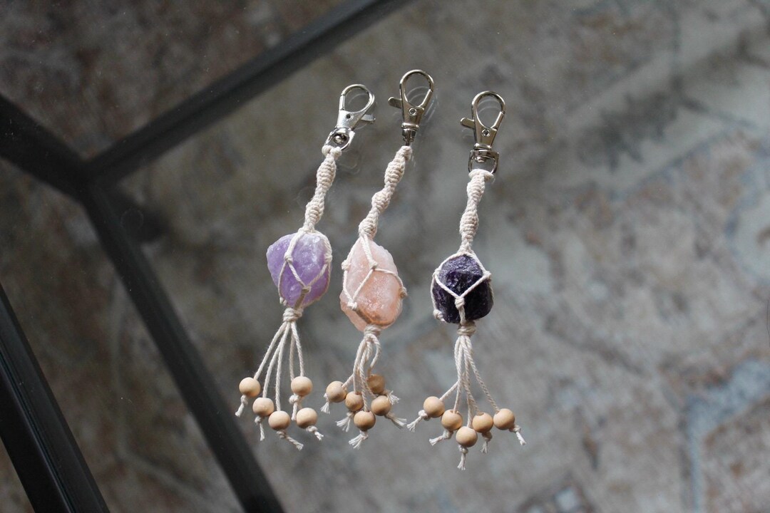 Amethyst & Himalayan Salt Rock Keychain: Healing Crystal Macrame ...