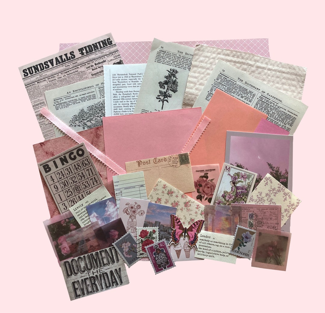 Pink Themed Junk Journal Kit (40 Pieces) - Scrapbooking - Collage ...