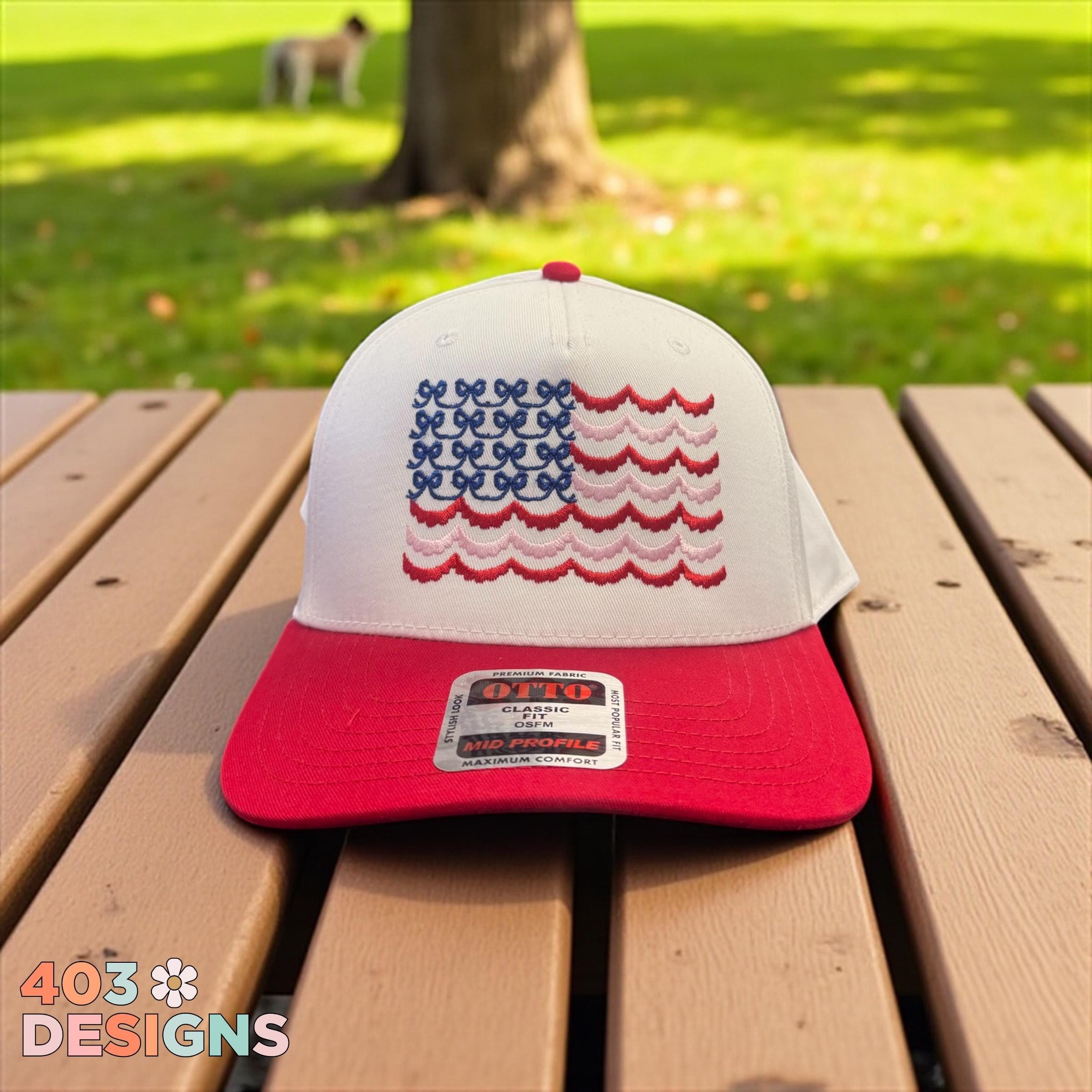 Otto Twill Embroidered Hat Wavy Scalloped American Flag Hat 1014