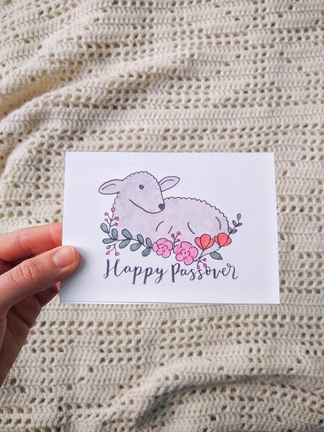 Happy Passover Lamb Greeting Card, Pretty Pesach Floral Note Card ...