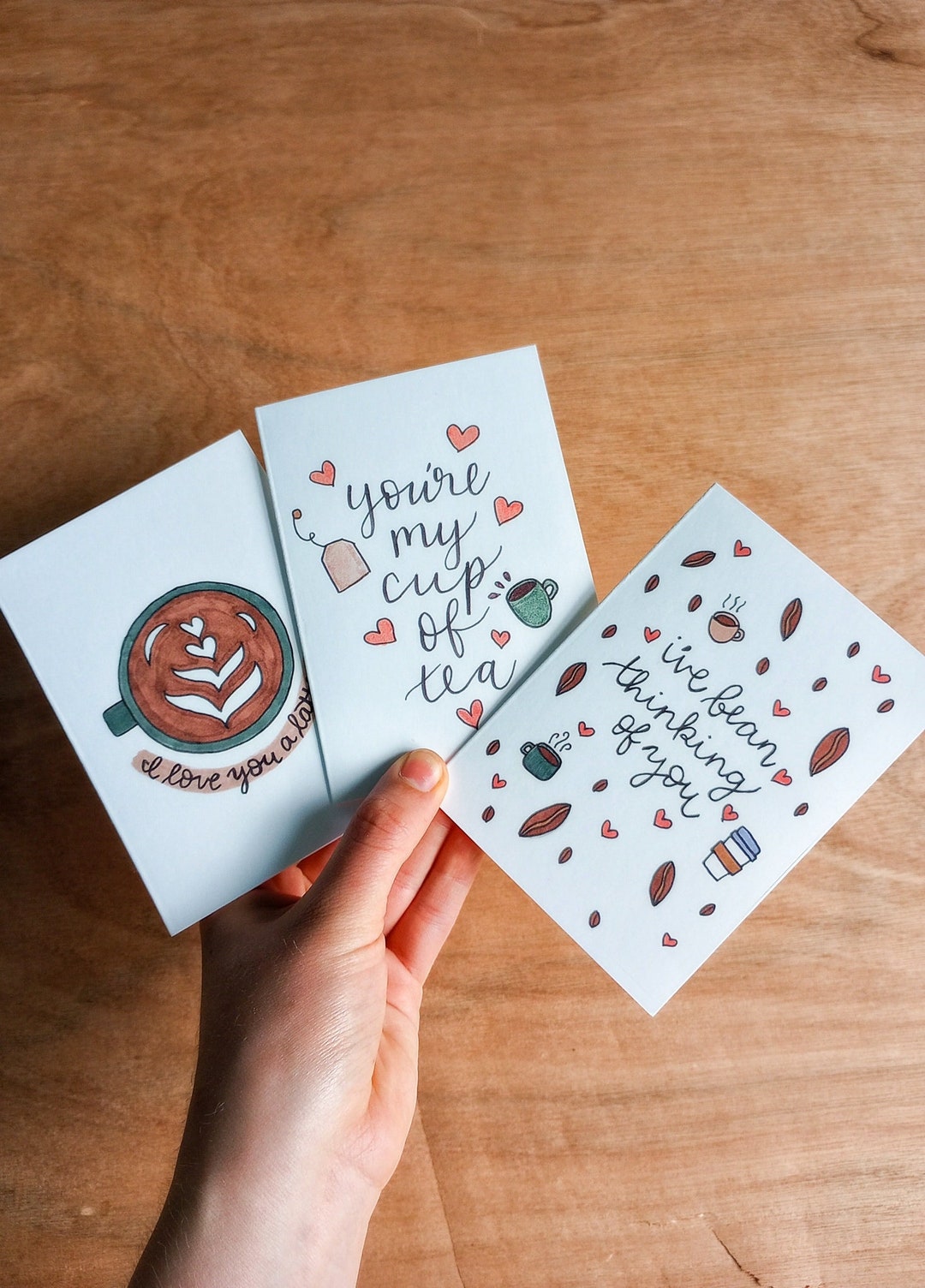 Coffee and Tea Greeting Card Set of 3 With Envelopes, Hand-designed ...