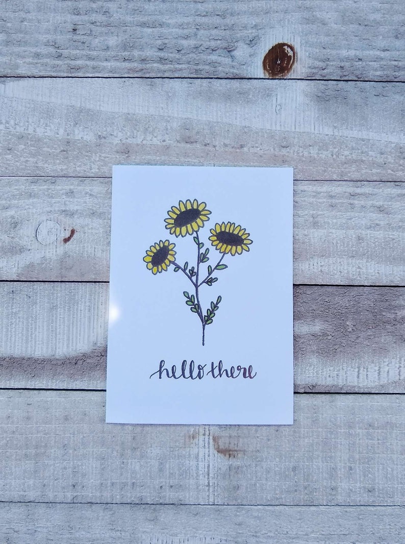 Hello There Sunflower Greeting Card Hand Lettered Just - Etsy UK