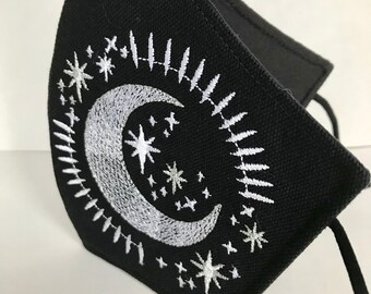 Embroidered Moon Mask - Etsy