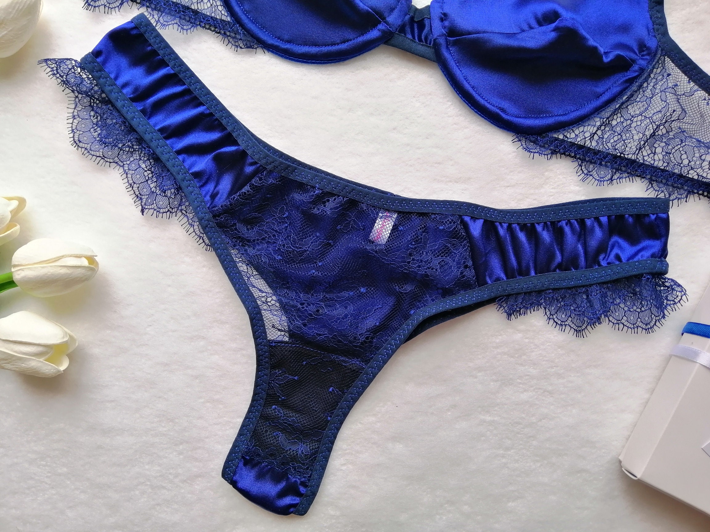 Royal Blue Lingerie Silk Lingerie Set Erotic Lingerie Set Etsy