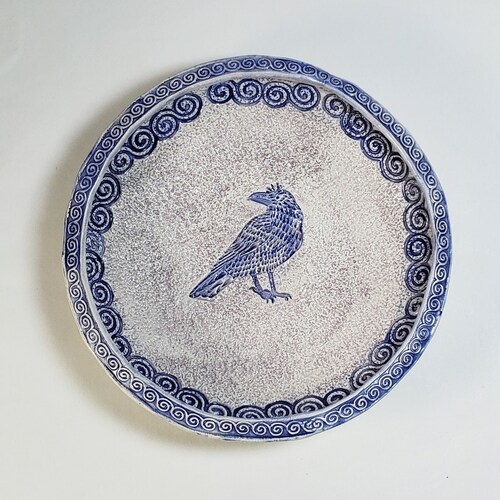 Ceramic Raven Plate Cottagecore Blackbird Dish Gray Blue - Etsy
